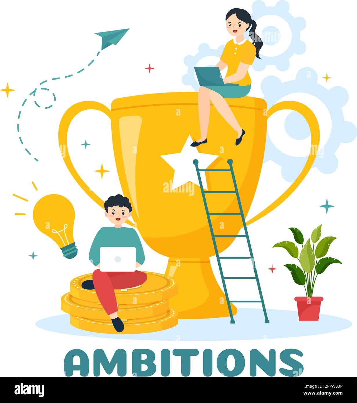 Illustration der Ambition mit Entrepreneur, der die Leiter zum Erfolg und zur beruflichen ...