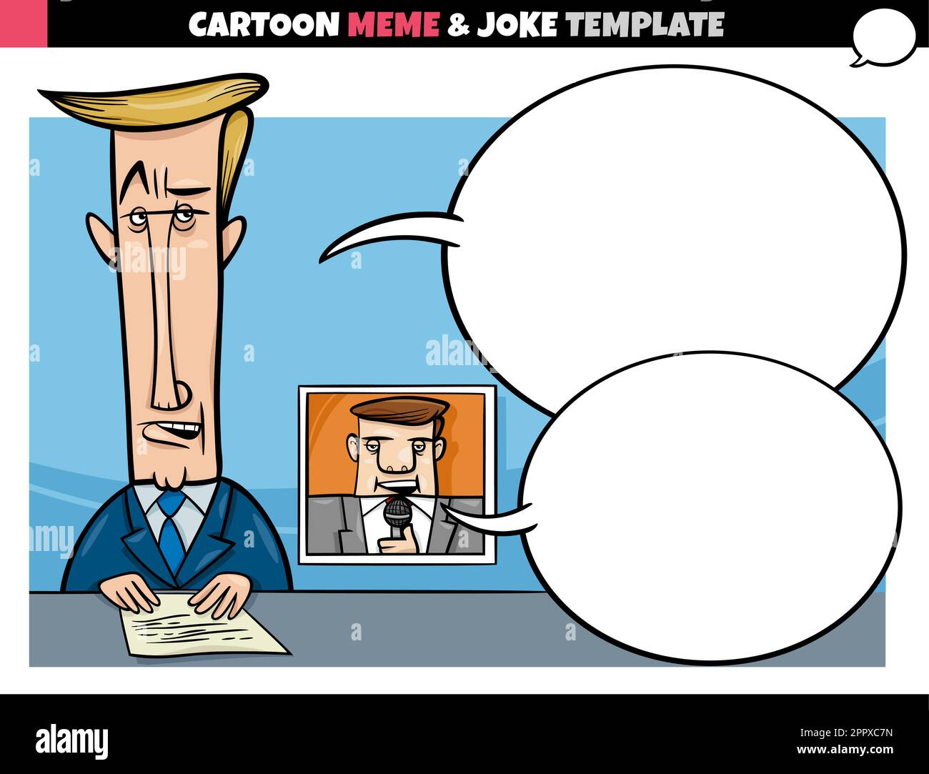 Cartoon-Meme-Vorlage mit Sprechblase und tv-Moderator Stock ...