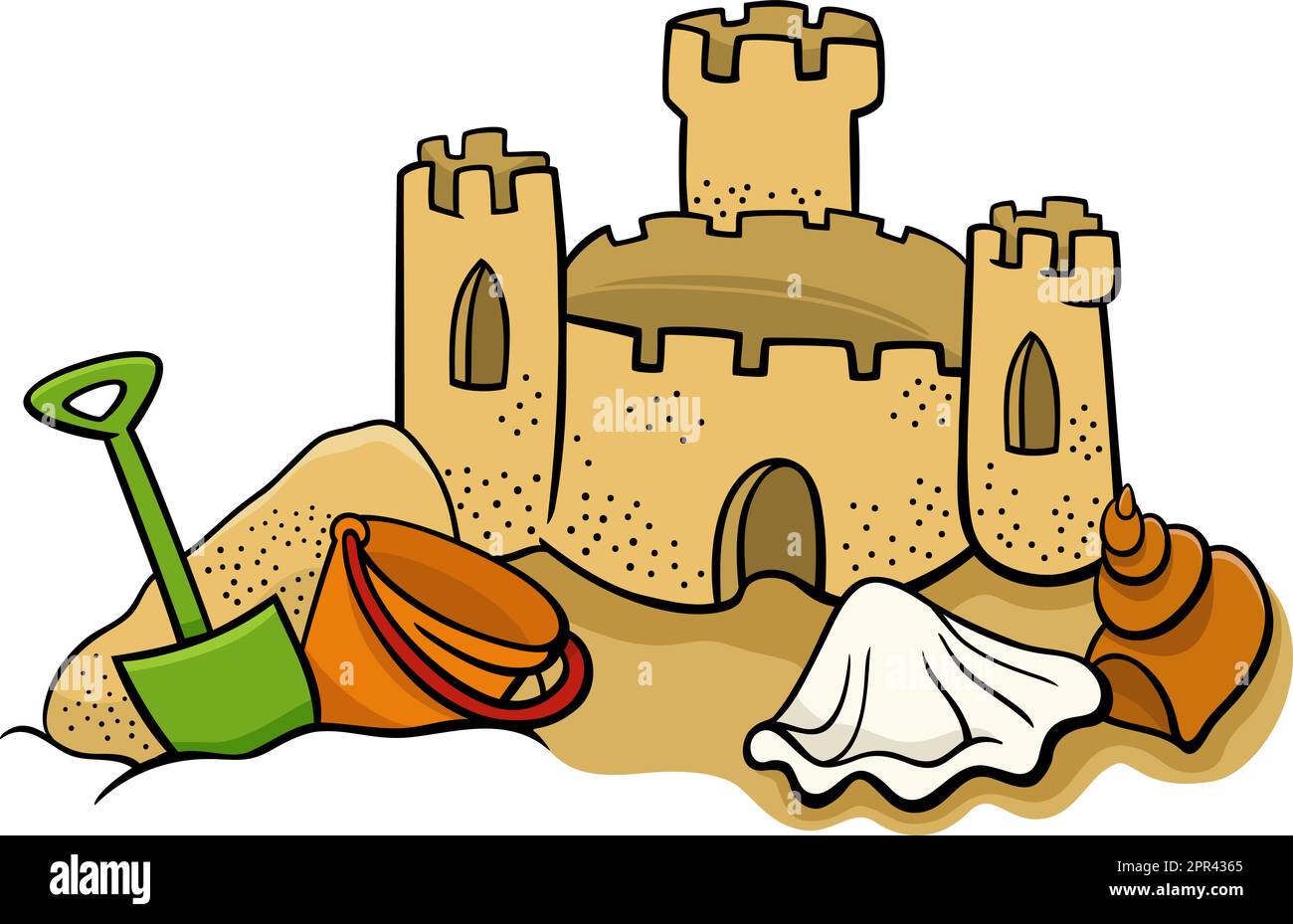 Cartoon Sandburg am Strand Clip Art Illustration Stock-Vektorgrafik - Alamy