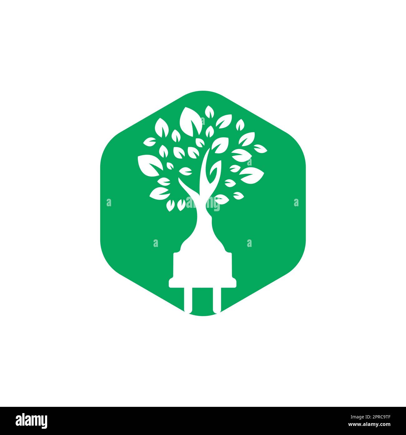 Konzept des Logos für Strom aus grüner Energie. Steckersymbol mit Baum ...