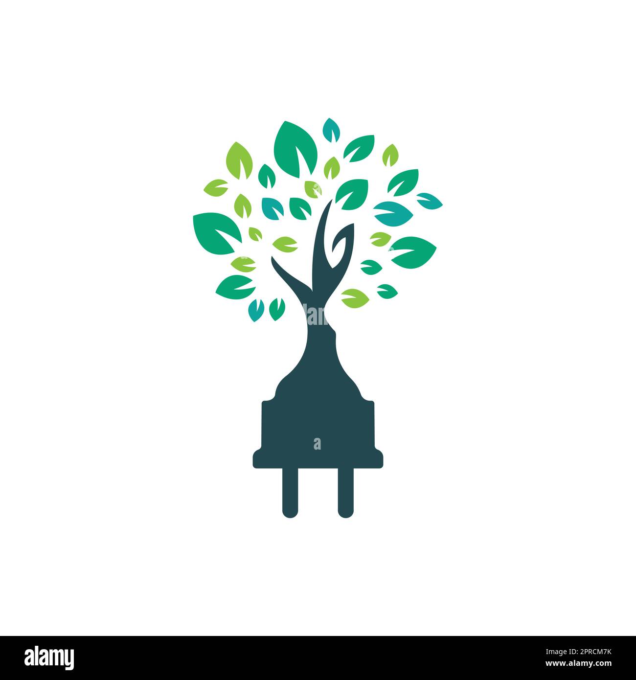 Konzept des Logos für Strom aus grüner Energie. Steckersymbol mit Baum ...