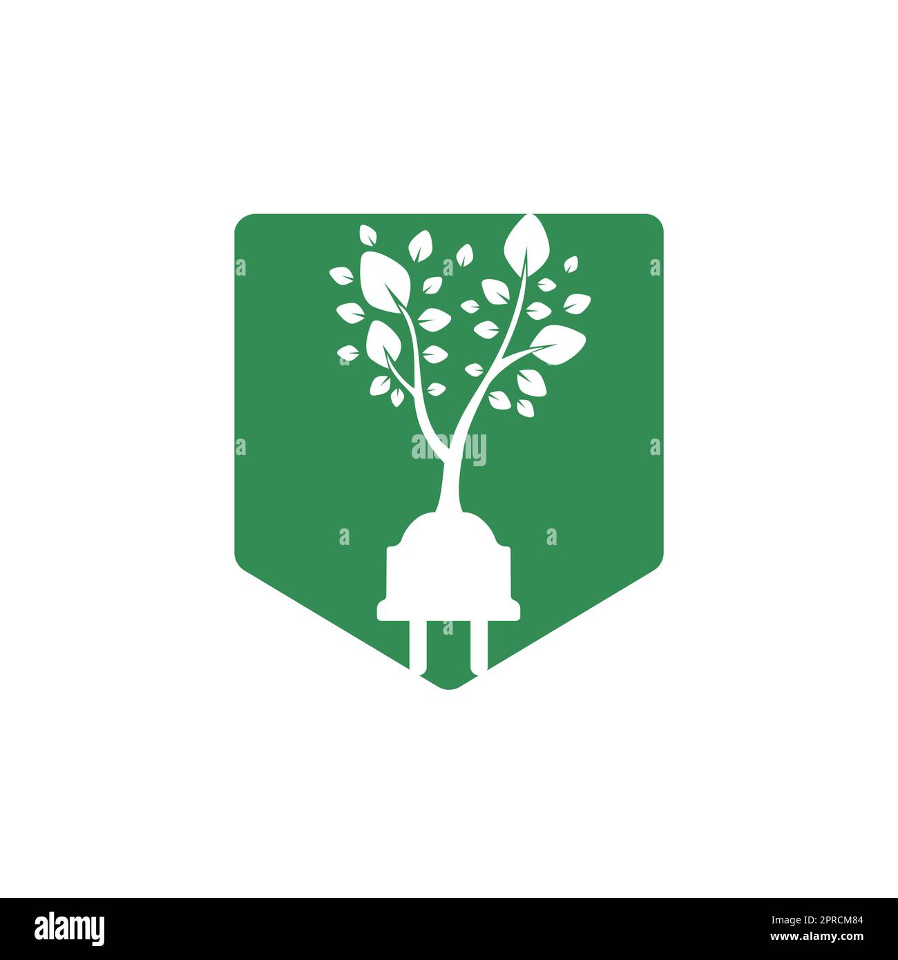 Konzept des Logos für Strom aus grüner Energie. Steckersymbol mit Baum ...