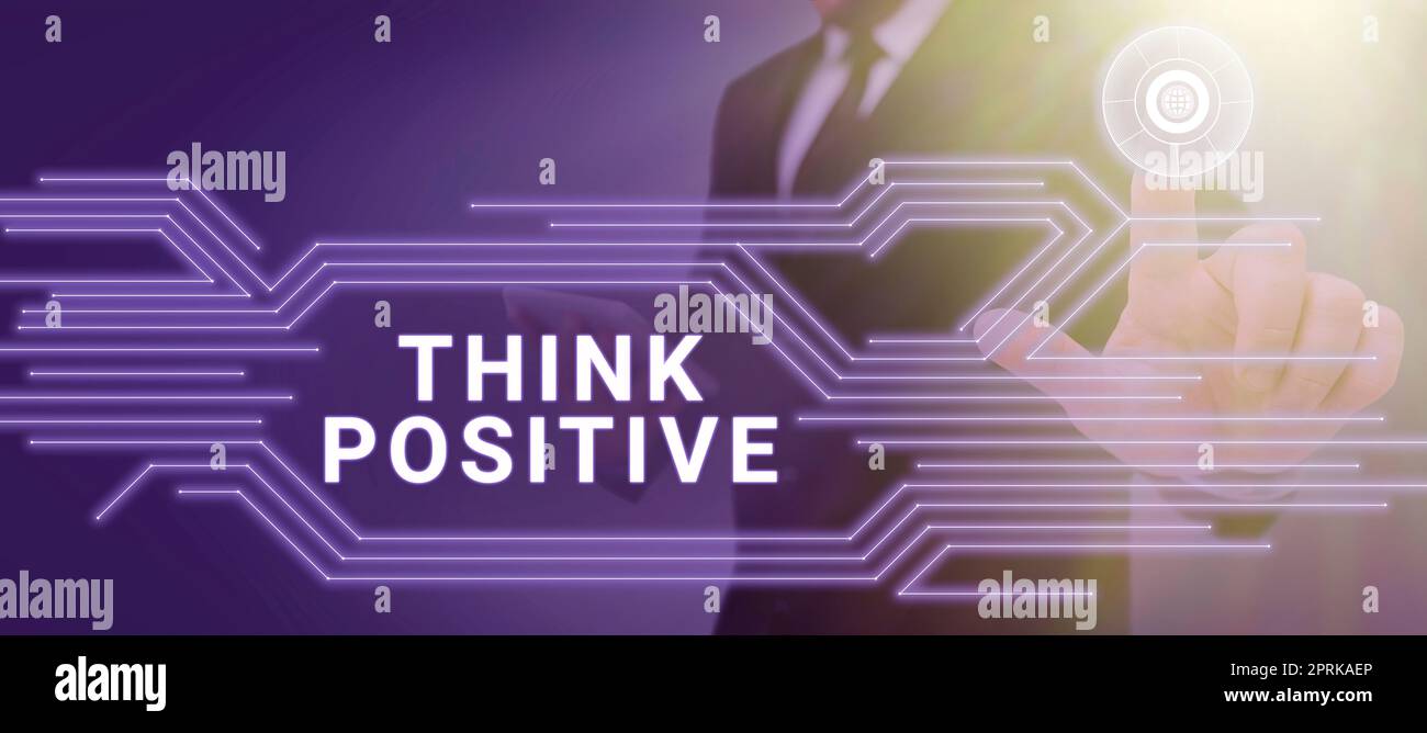 Schild, das das Konzept „positiv denken, Internet“ zeigt und Gedanken ...
