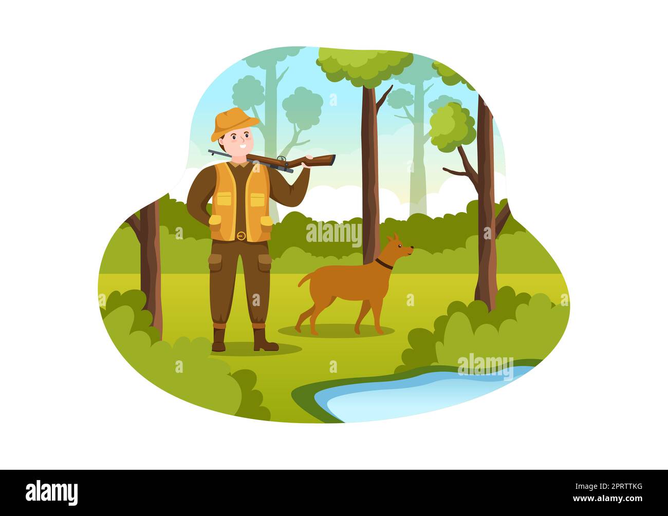 Jäger mit Jagdgewehr oder Waffe Schießen auf Vögel oder Tiere im Wald ...