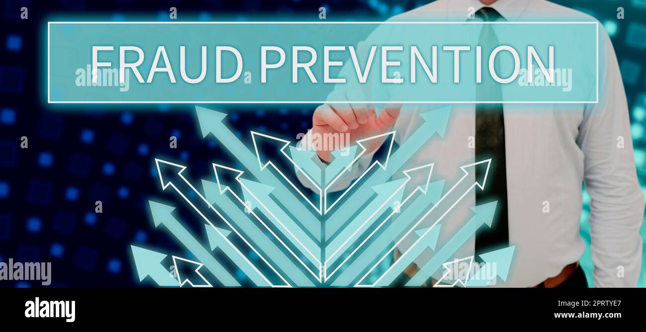 Schild mit der Anzeige „Fraud Prevention“ und „Word“, das das ... Schild mit der Anzeige „Fraud Prevention“ und „Word“, das das ...