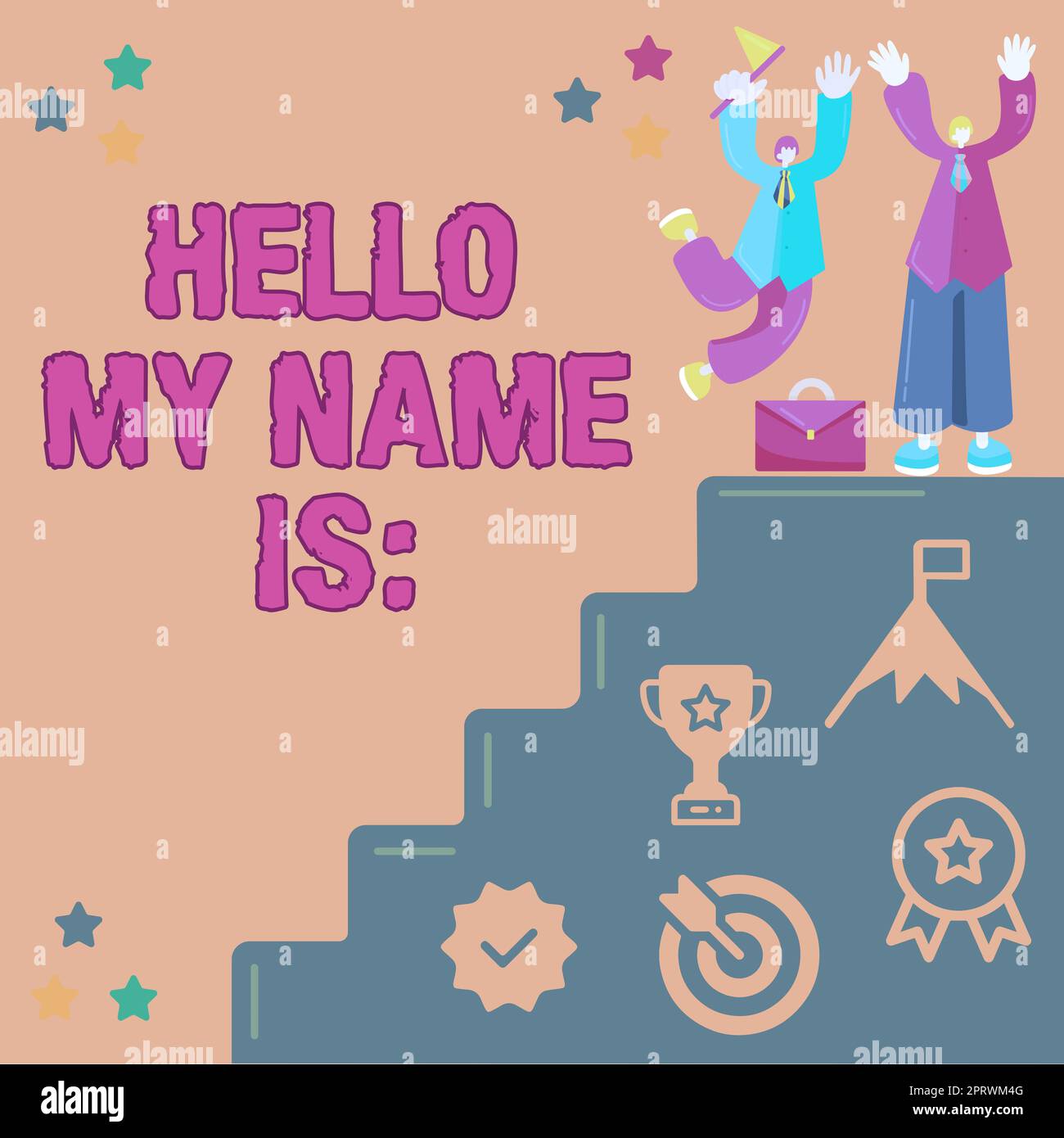 Schild mit „Hallo, mein Name“, in dem Sie sich neuen Mitarbeitern als ...