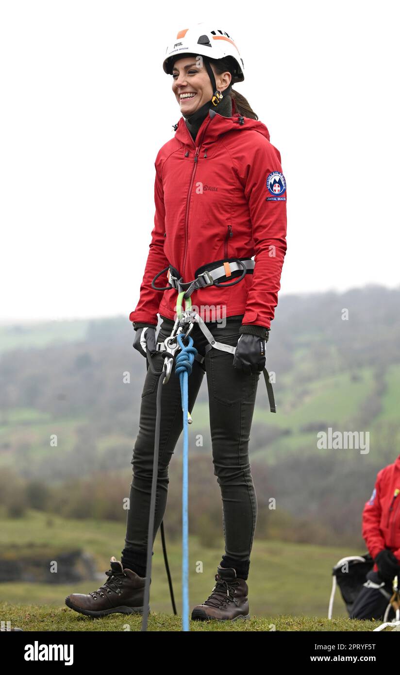 Kate, Princess of Wales smiles during an abseiling training activity ...