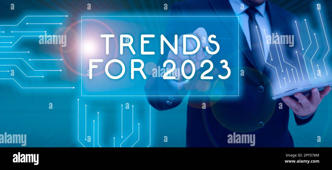 Schild mit Trends für 2023list Dinge, die in diesem Jahr sehr schnell ...