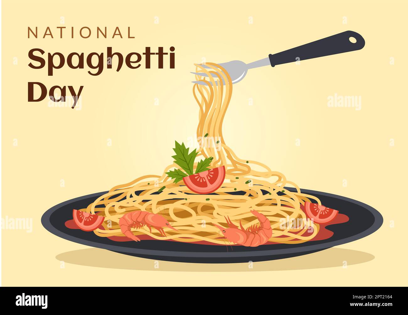 Nationaler Spaghetti-Tag am 4.. Januar mit einem Teller mit ...