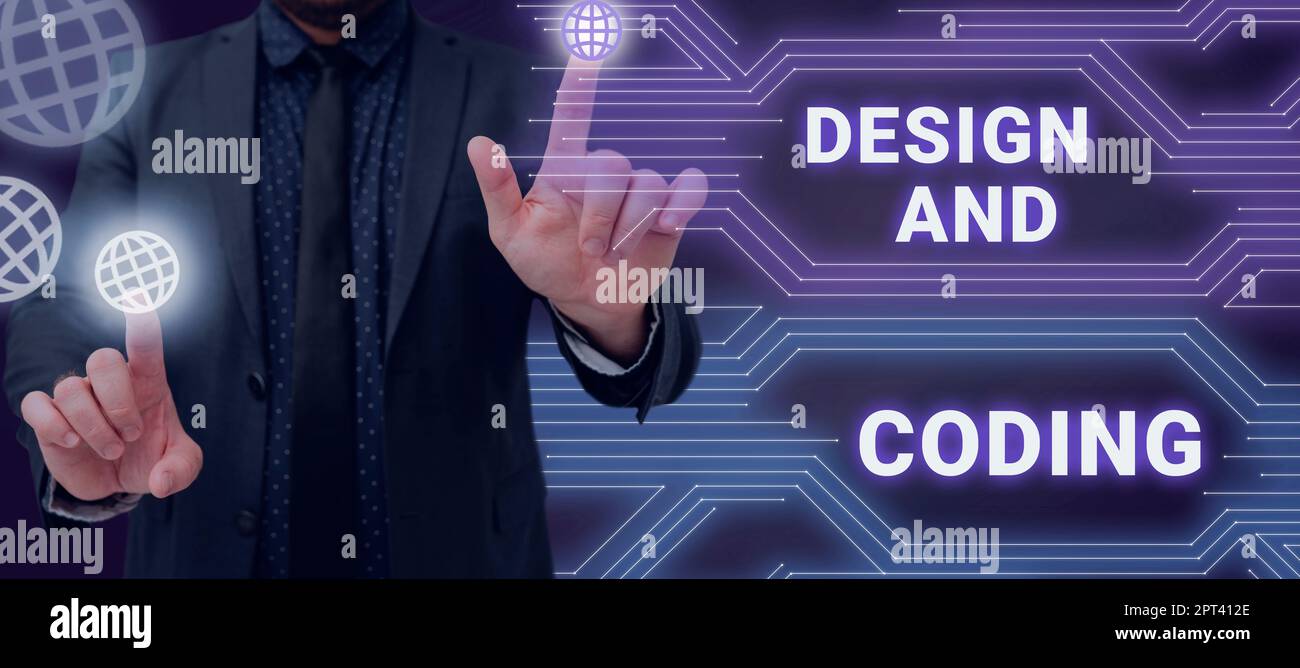 Hand schreiben Zeichen Design und Codierung, Konzept bedeutet HTML und Programmierung, Cross ...