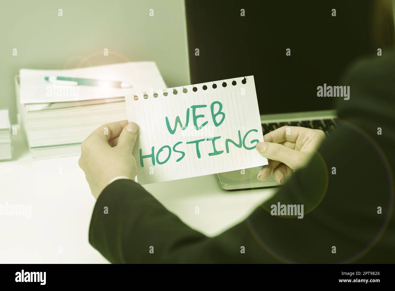 Textunterschrift mit Web Hosting, Wort, das auf Unternehmen geschrieben ...