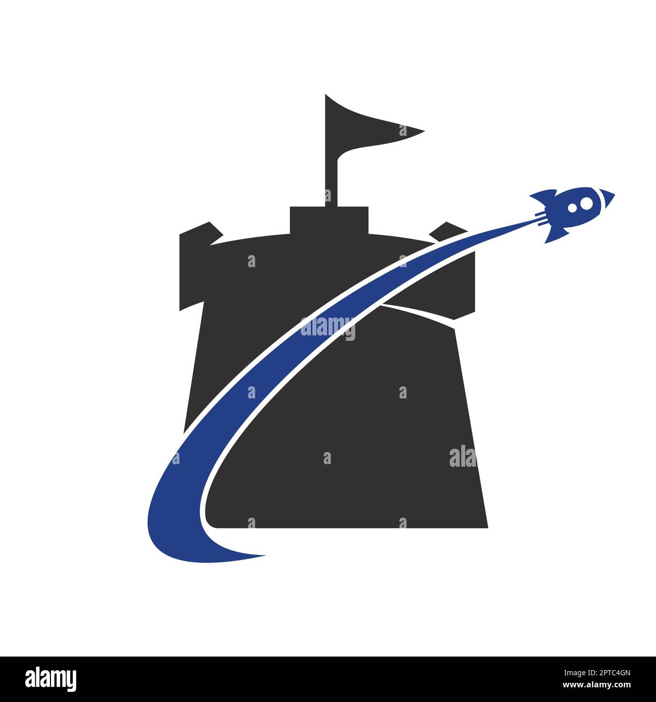 Vektor Schloss und Rakete logo Kombination. Turm und Flugzeug Symbol ...