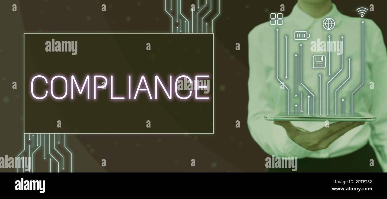 Inspiration mit Zeichen-Compliance, Wort für die Handlung oder Tatsache ...