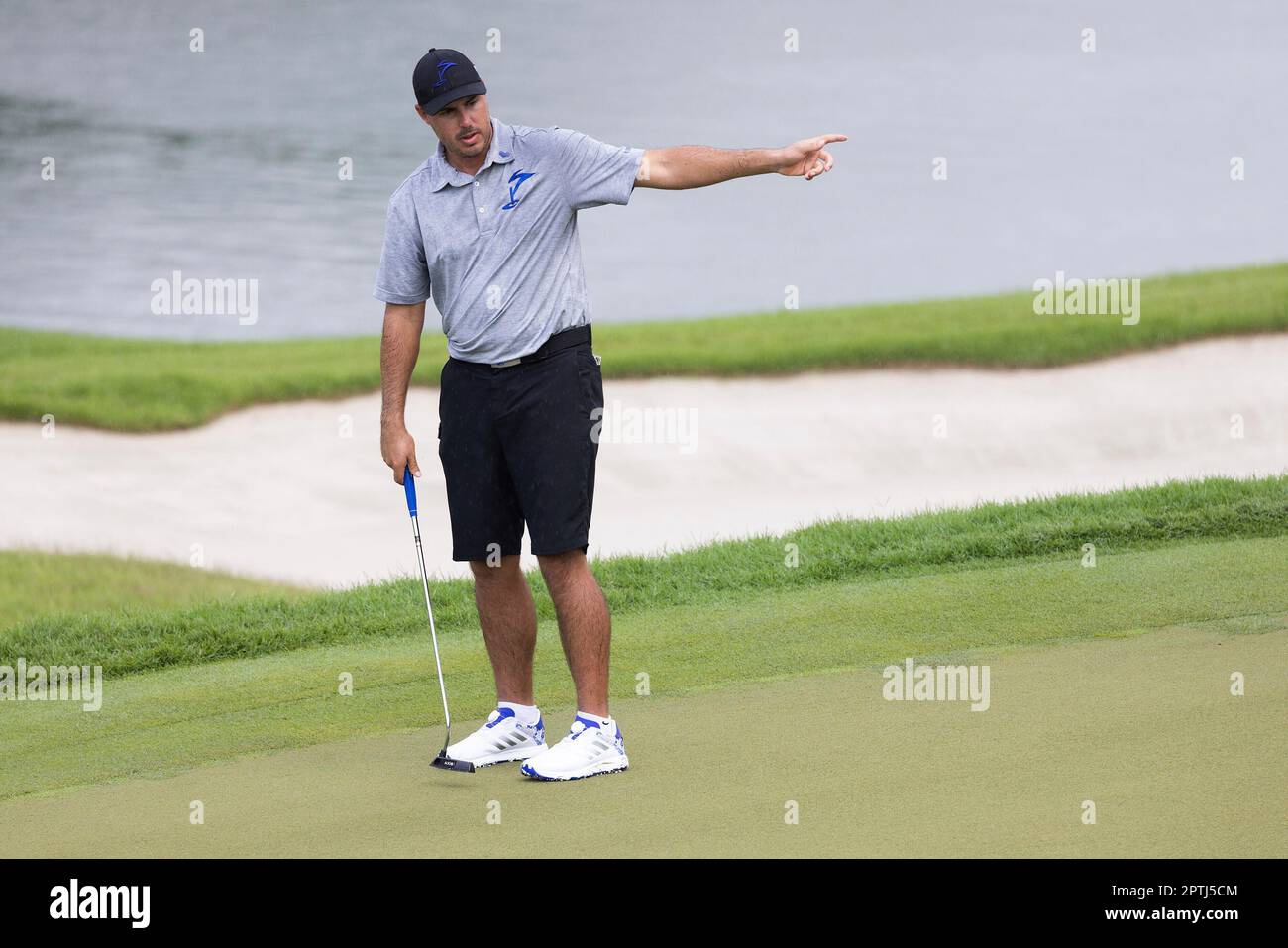 Chase Koepka of Smash GC reacts on the ninth green during the first ...
