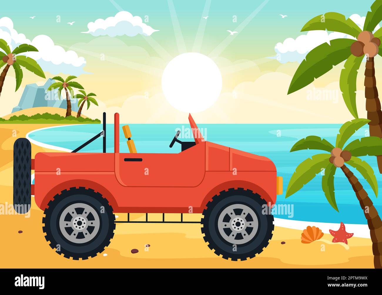 Off-Road-Illustration mit einem Jeep oder SUV, um in flachen, von Hand ...