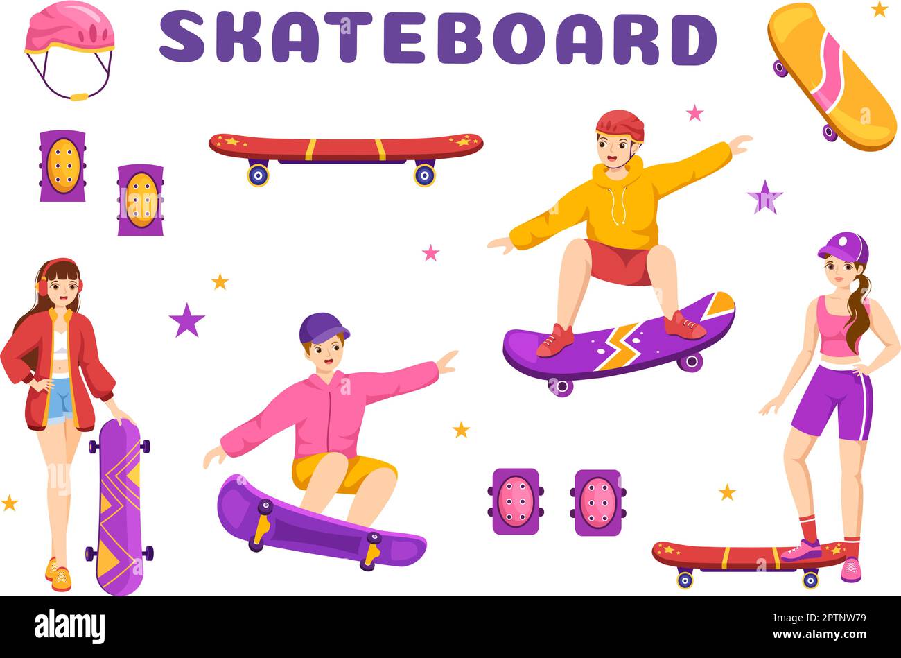 Skateboard-Illustration mit Skateboardern Springen mit Board on ...