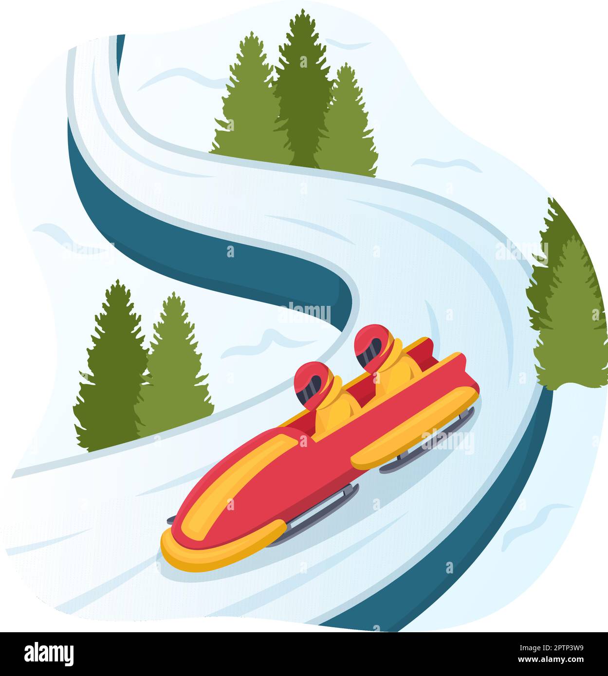 Sportler-Schlitten-Bobschlitten-Illustration mit Schnee-, Eis- und ...