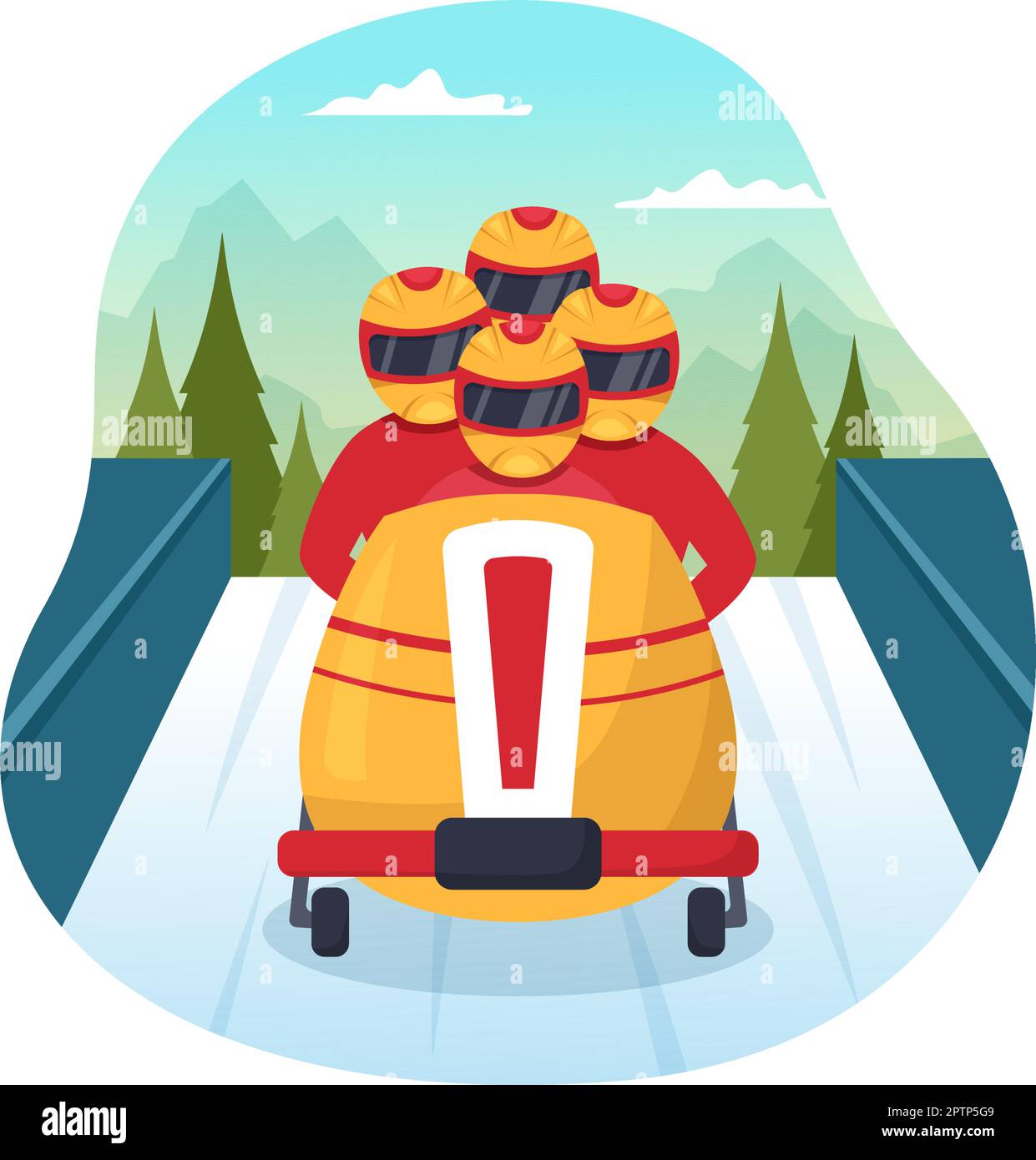 Sportler-Schlitten-Bobschlitten-Illustration mit Schnee-, Eis- und ...
