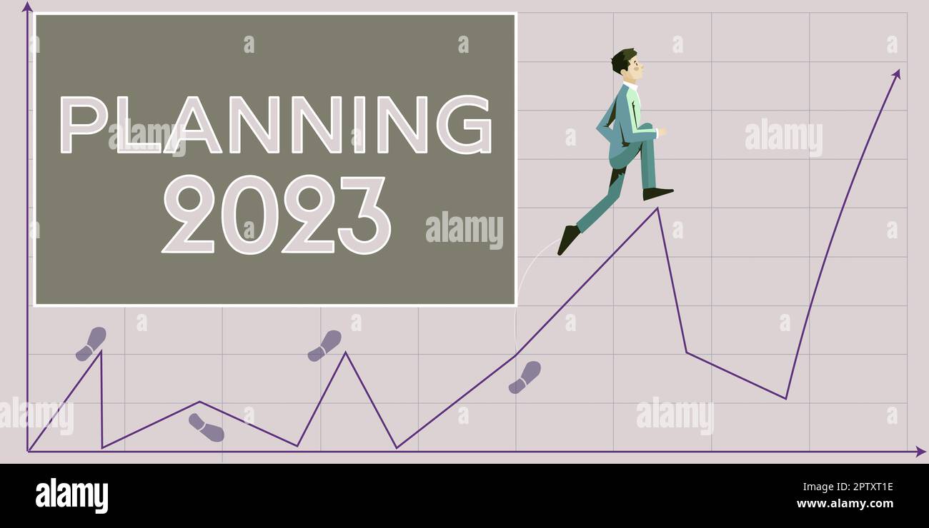 Schild mit Planung 2023, Geschäftsansatz beginnt mit Ende im Kopf ...