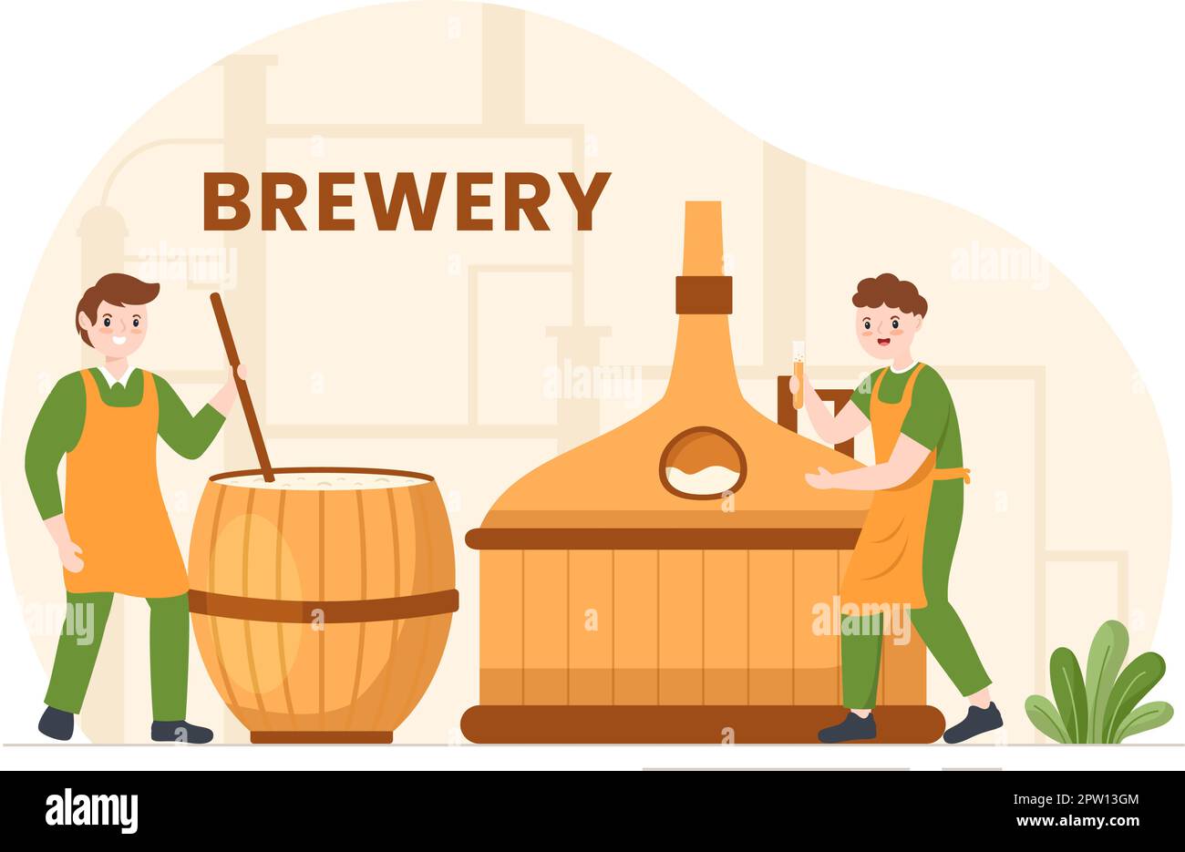 Brauereiproduktionsprozess mit Biertank und Flasche voll Alkoholgetränk ...