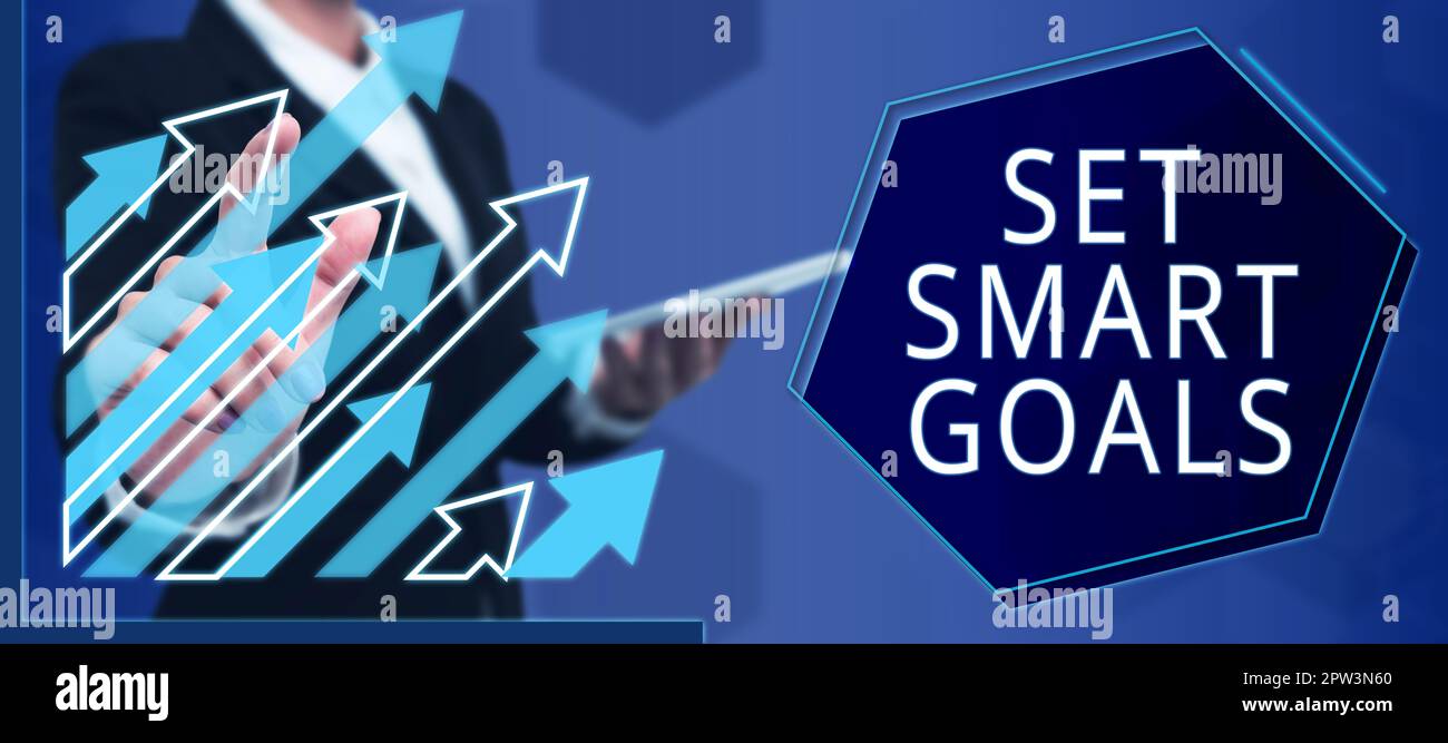 Textschild mit Smart Goals setzen, Word geschrieben auf erreichbare ... Textschild mit Smart Goals setzen, Word geschrieben auf erreichbare ...