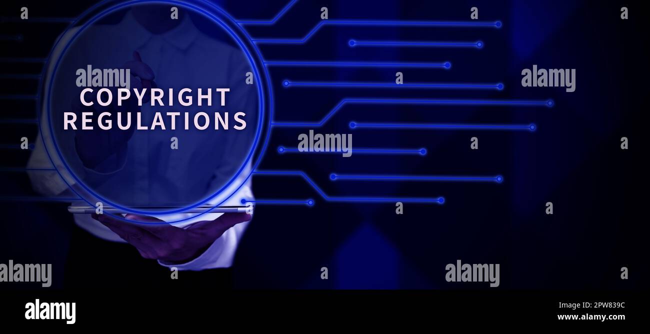 Handschrifttext Copyright Regulations, Word für Gesetzestexte, die die ...