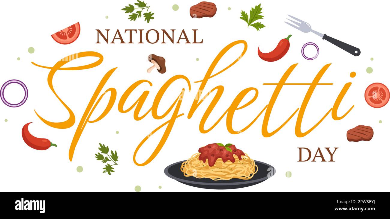 Nationaler Spaghetti-Tag am 4.. Januar mit einem Teller mit ...