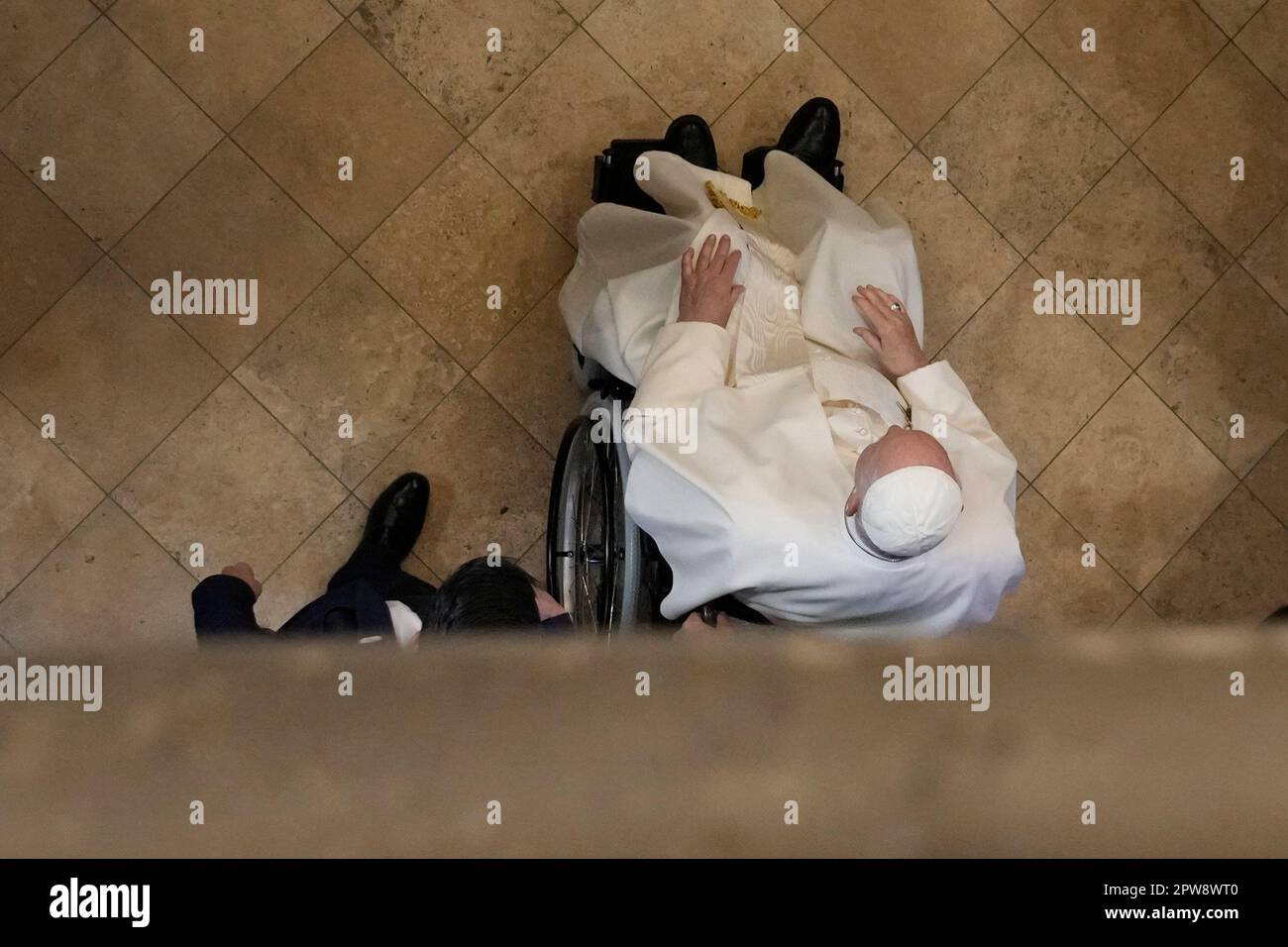 Pope Francis arrives for a meeting with poor people and refugees in St ...