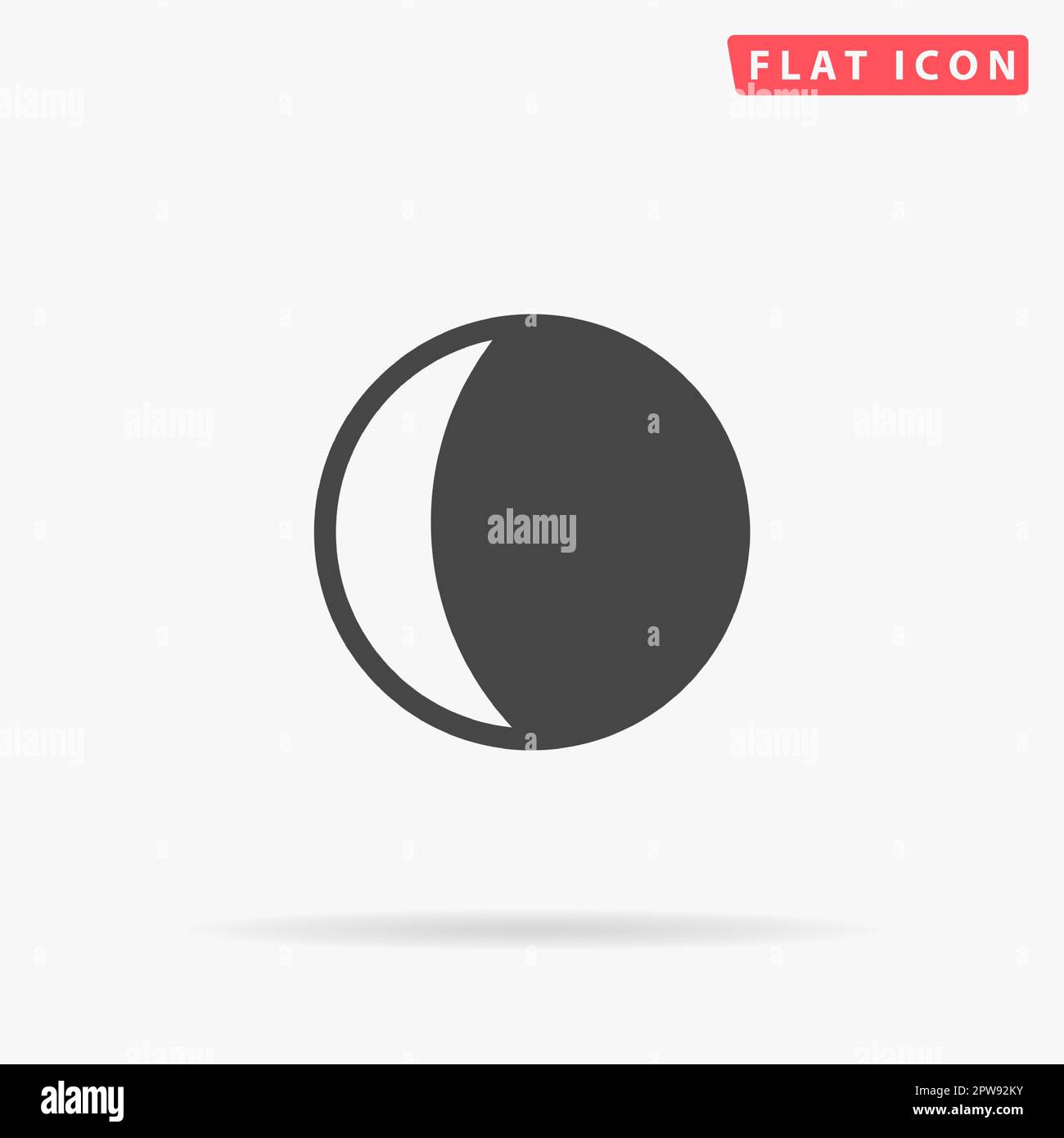 Mond. Einfaches flaches schwarzes Symbol mit Schatten auf weißem ...
