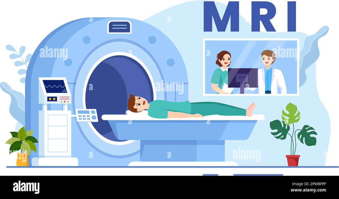 MRT- oder Magnetresonanztomographie-Illustration mit Arzt und Patient ...