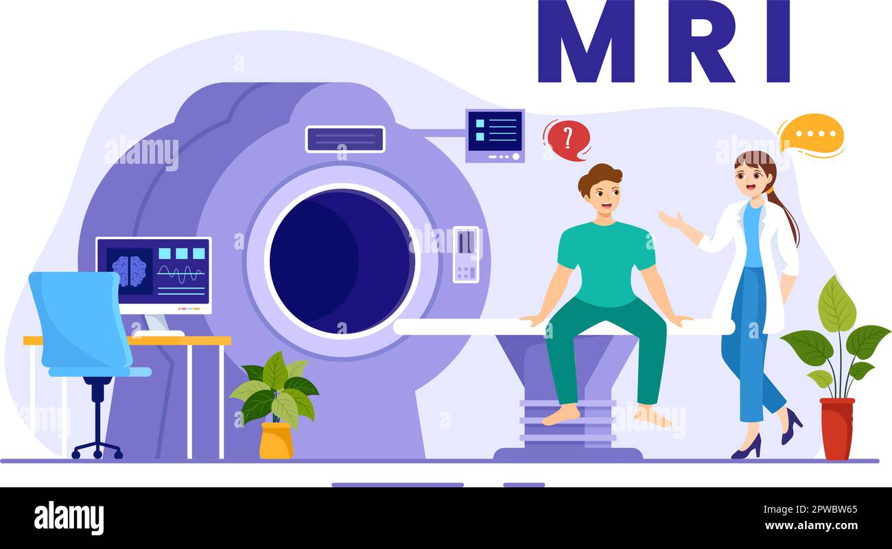 MRT- oder Magnetresonanztomographie-Illustration mit Arzt und Patient ...