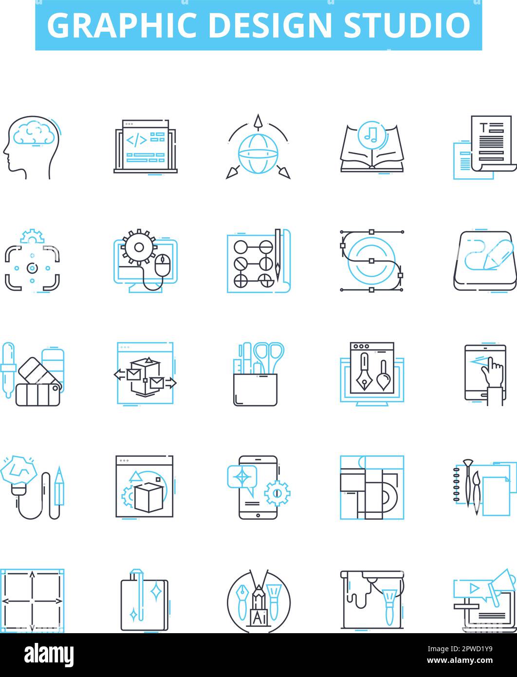 Grafikdesign Studio Vektorlinien-Symbole gesetzt. Grafik, Design ...