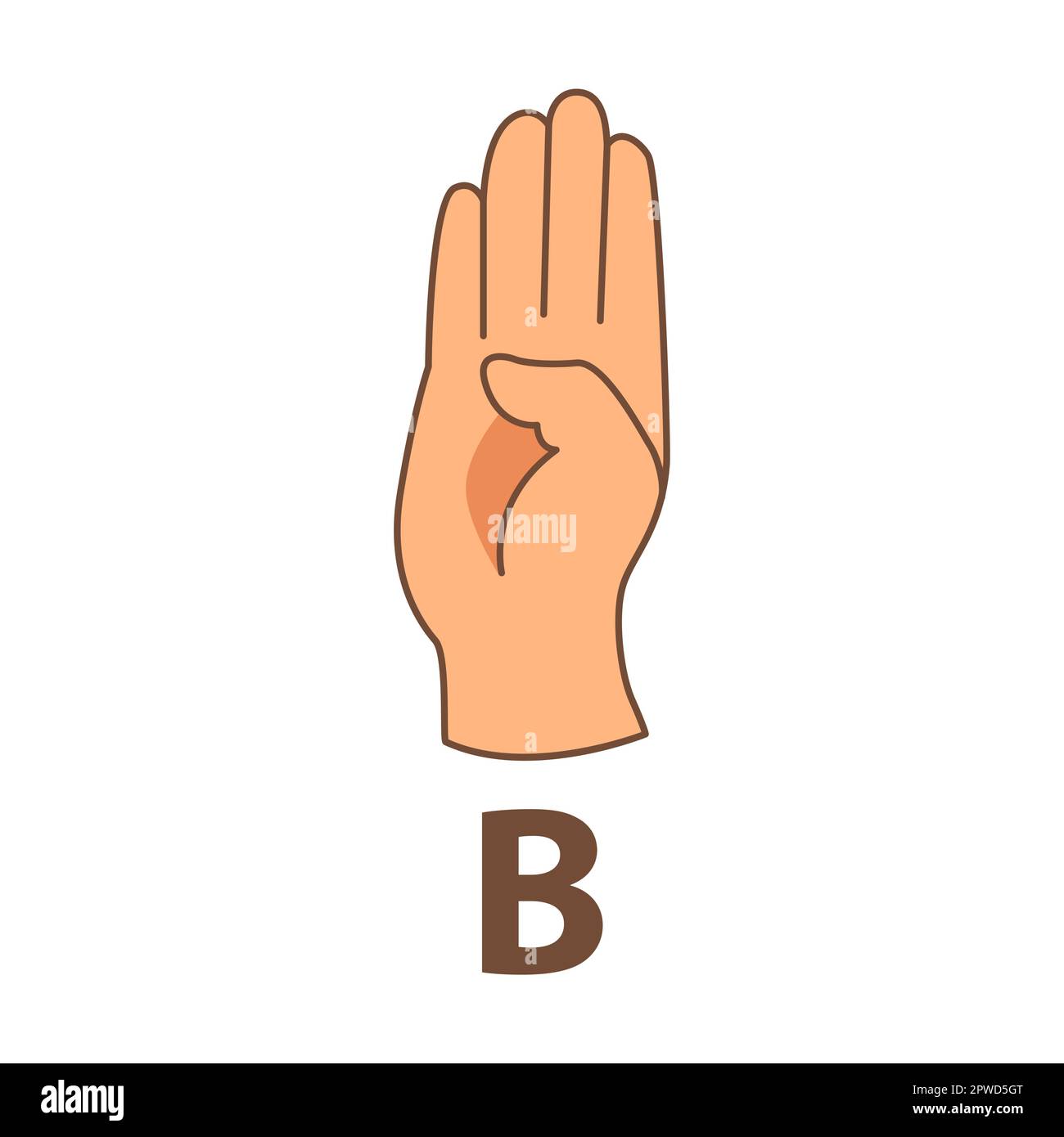 Hand mit Buchstabe B, Zeichensprache, Alphabetvektordarstellung. Finger ...