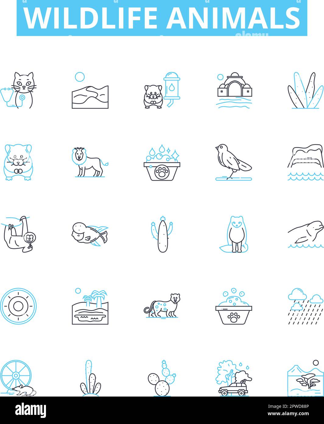 Symbole für Vektorlinien von Wildtieren werden gesetzt. Tiere ...