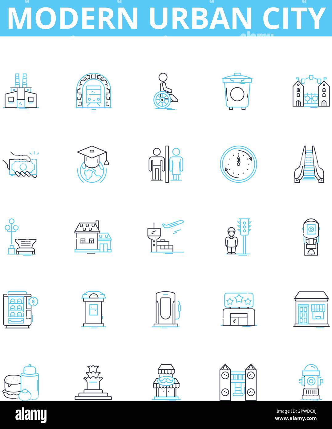 Moderne urbane Vektorliniensymbole. Urban, Modern, City, Wolkenkratzer ...