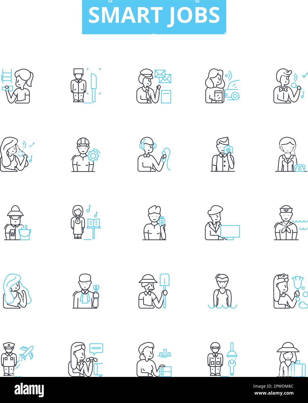 Vektorliniensymbole für Smart Jobs festgelegt. SmartWork, High-Tech, Automatisierung, KI ...