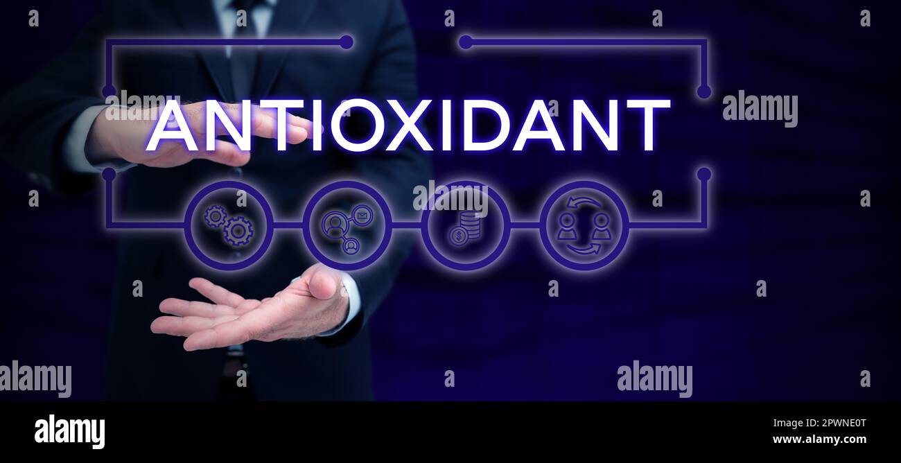 Textzeichen mit Antioxidationsmittel, ein Wort, das auf einer Substanz ...