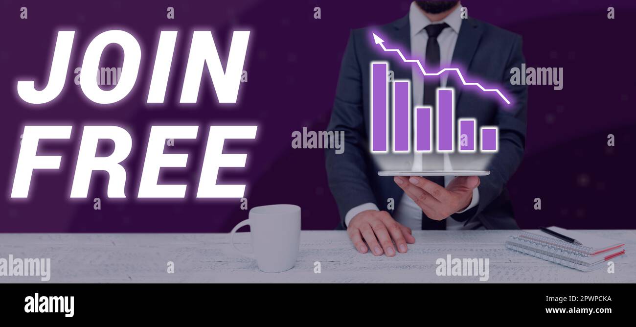 Textzeichen, das „Join Free“ (frei beitreten), Word für die Handlung ...