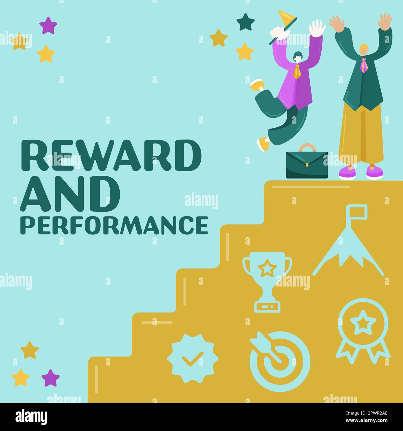 Handgeschriebenes Schild „Belohnung und Leistung“, konzeptionelles Foto ...