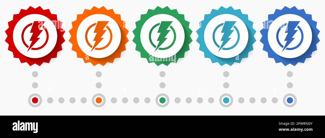Energie, Elektro-Vektor-Symbolsatz, farbenfrohe Infografik-Vorlage ...