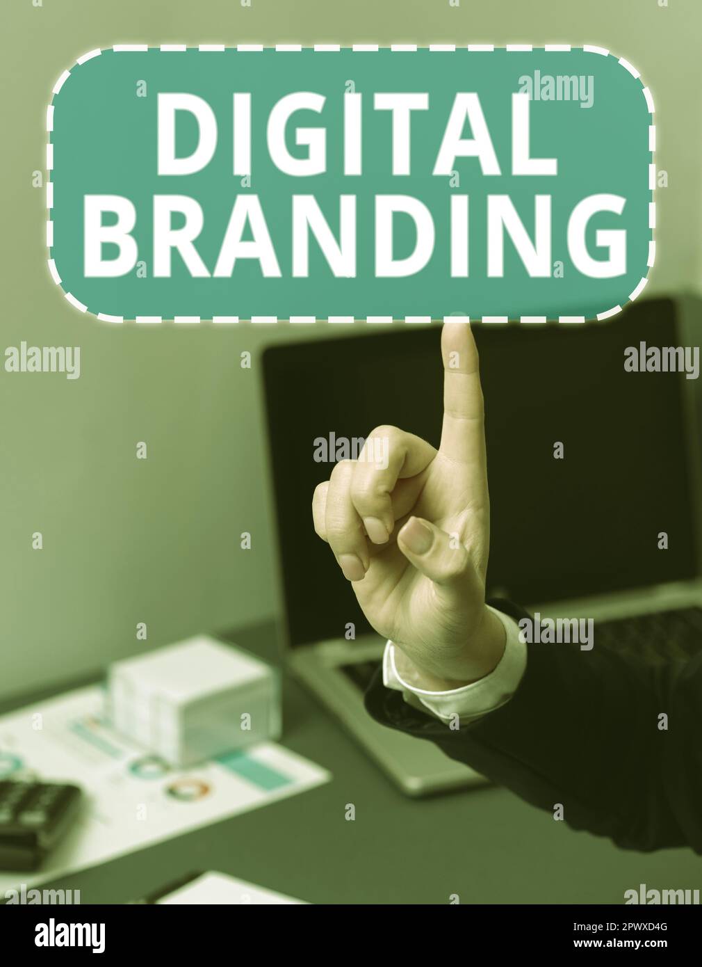 Handgeschriebenes Schild für digitales Branding, Business-Idee-Kombination aus Internet-Branding ...