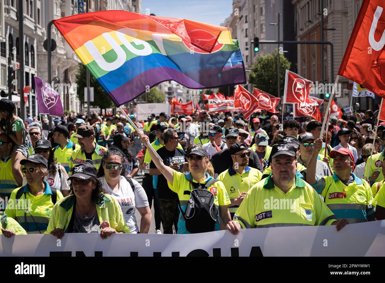 Demonstrators during the march for International Workers' Day, May 1 ...
