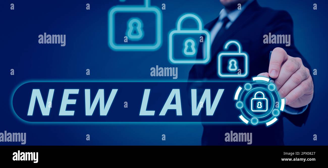 Handschrifttext Neues Gesetz, Wort geschrieben über ein System von ...