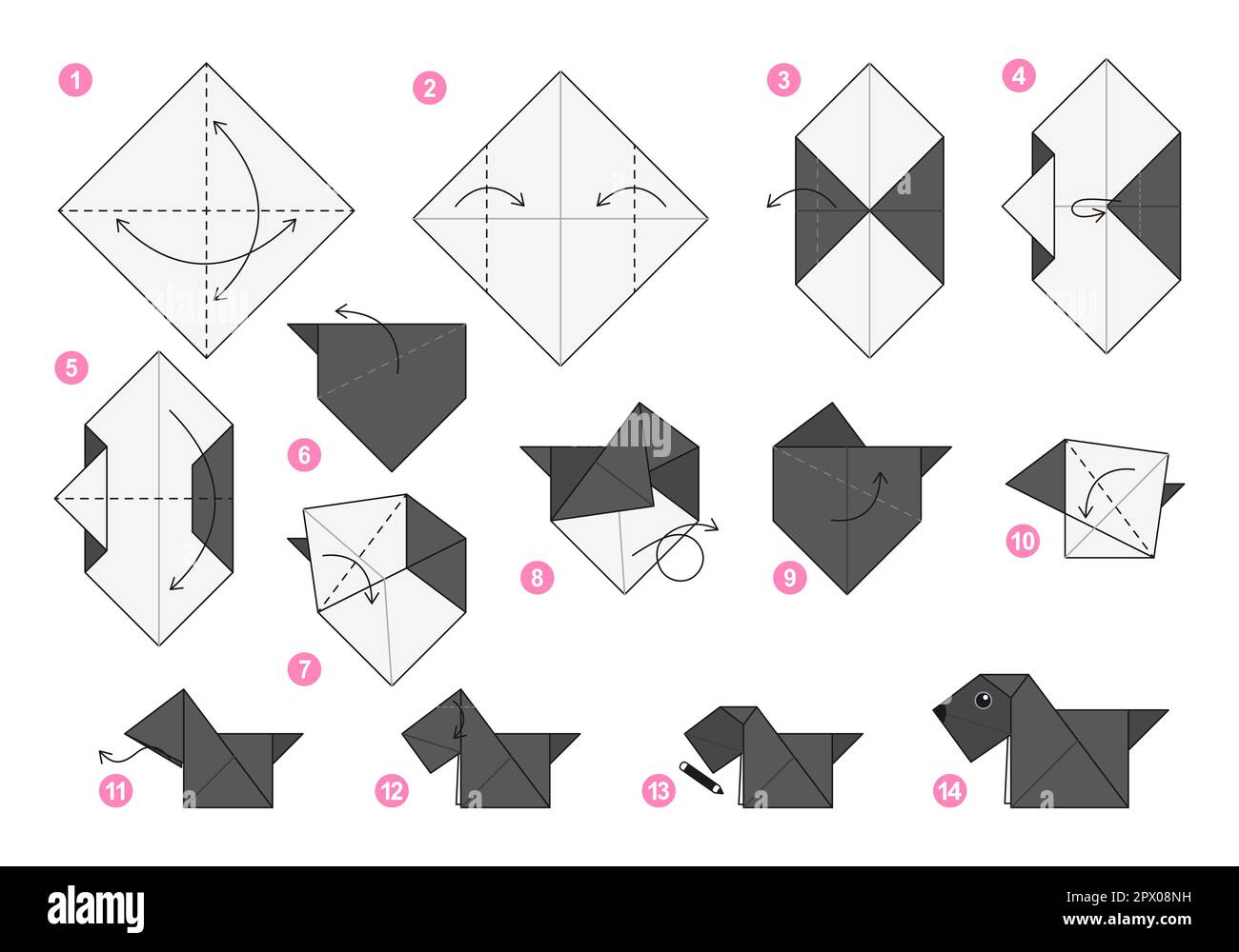 Origami-Tutorial für Kinder. Origami, süßer Hund Stock-Vektorgrafik - Alamy