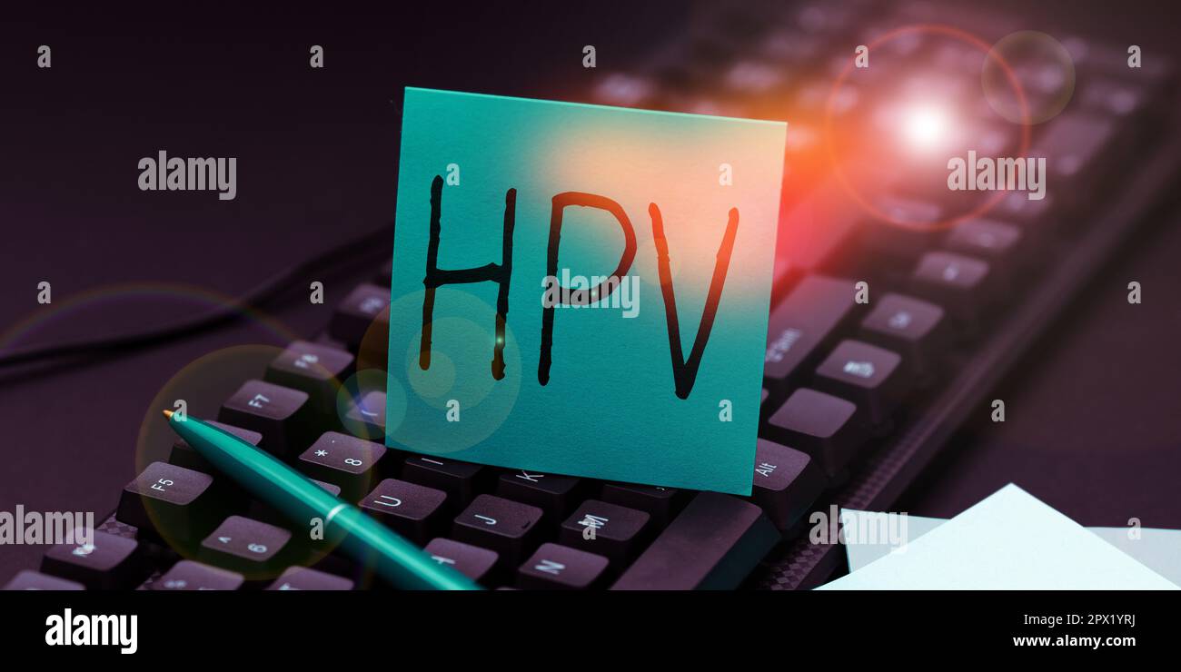 Konzeptionelle Beschriftung HPV, Wort geschrieben auf Gruppe von Viren ...
