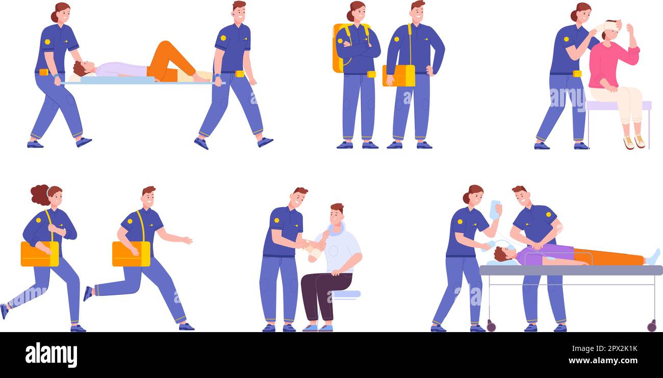 Erste-Hilfe-Verfahren. Sanitäter retten Patienten auf der Krankentrage ...