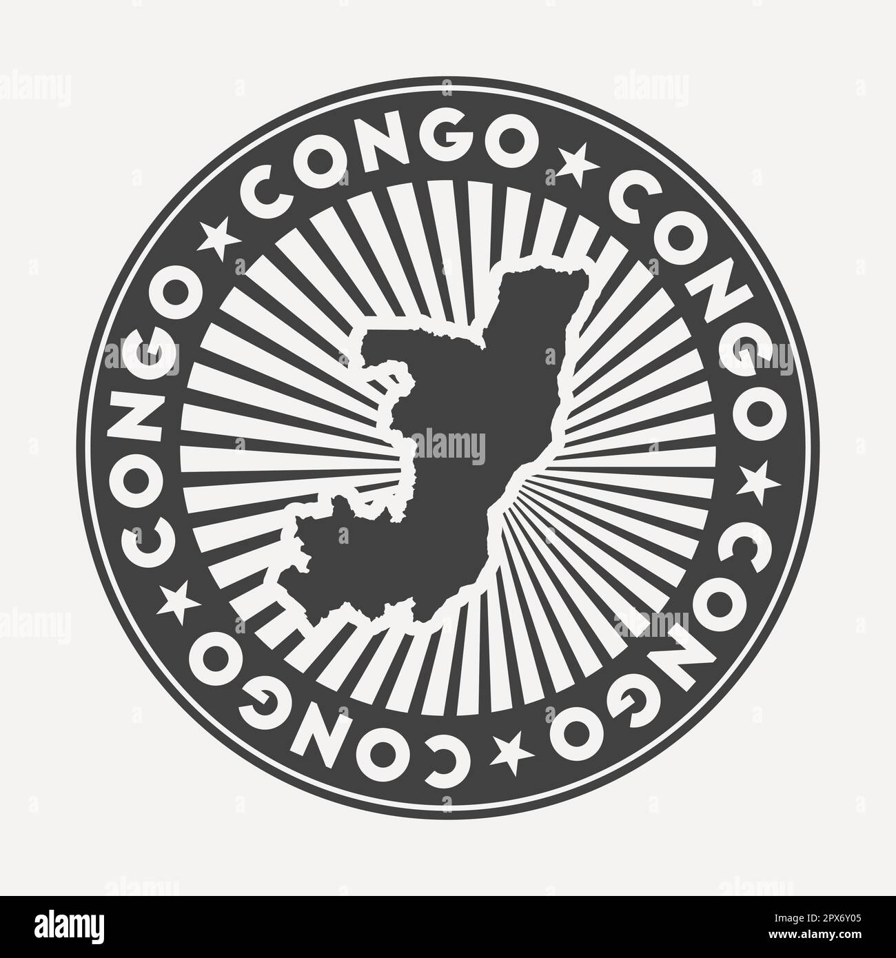 Logo „Kongo rund“. Vintage-Reiseabzeichen mit kreisförmigem Namen und ...