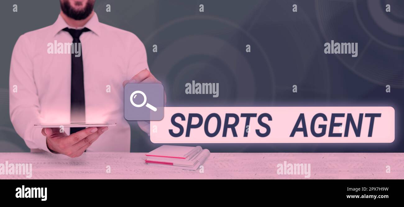 Handgeschriebenes Schild „Sports Agent, Business Overview Person ...