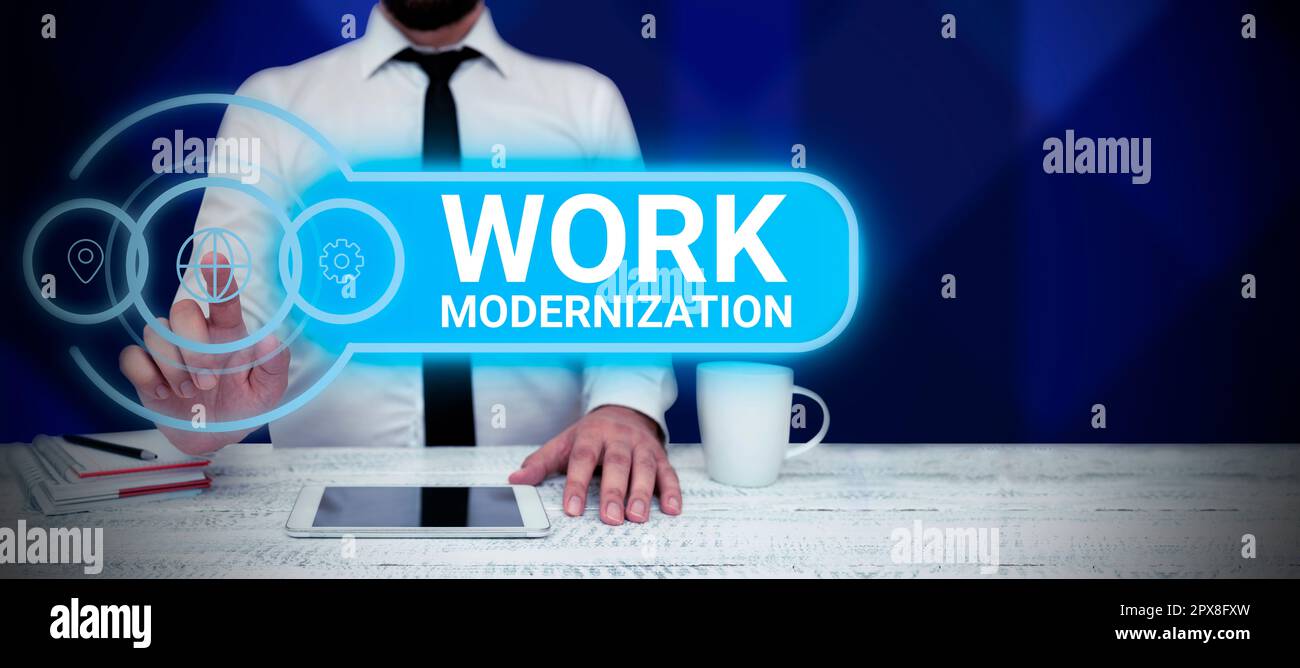 Textzeichen zur Modernisierung der Arbeit, Word zur Änderung des Produktservice und Prozesses ...