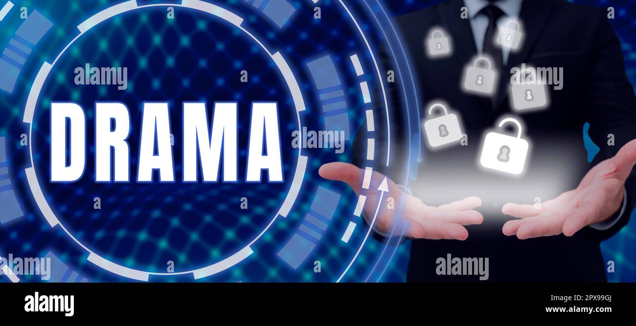 Schreiben mit Text Drama, Konzept, das einen Zustand, eine Situation ...